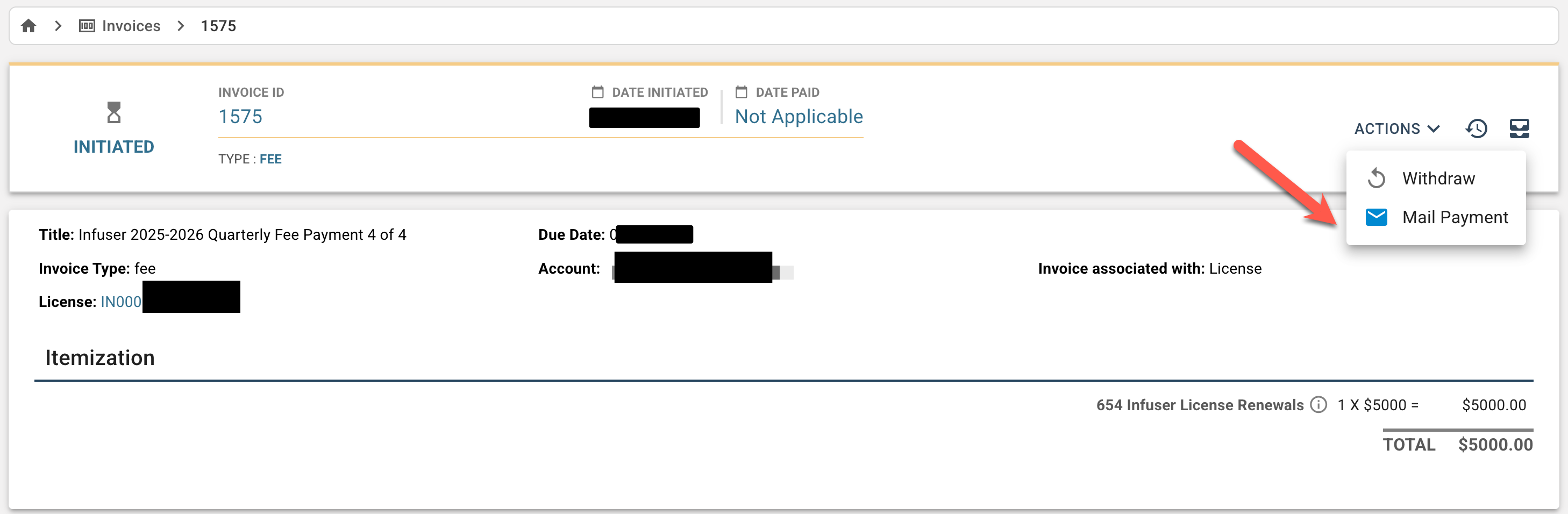 Invoice Features – Cannabis Licensing